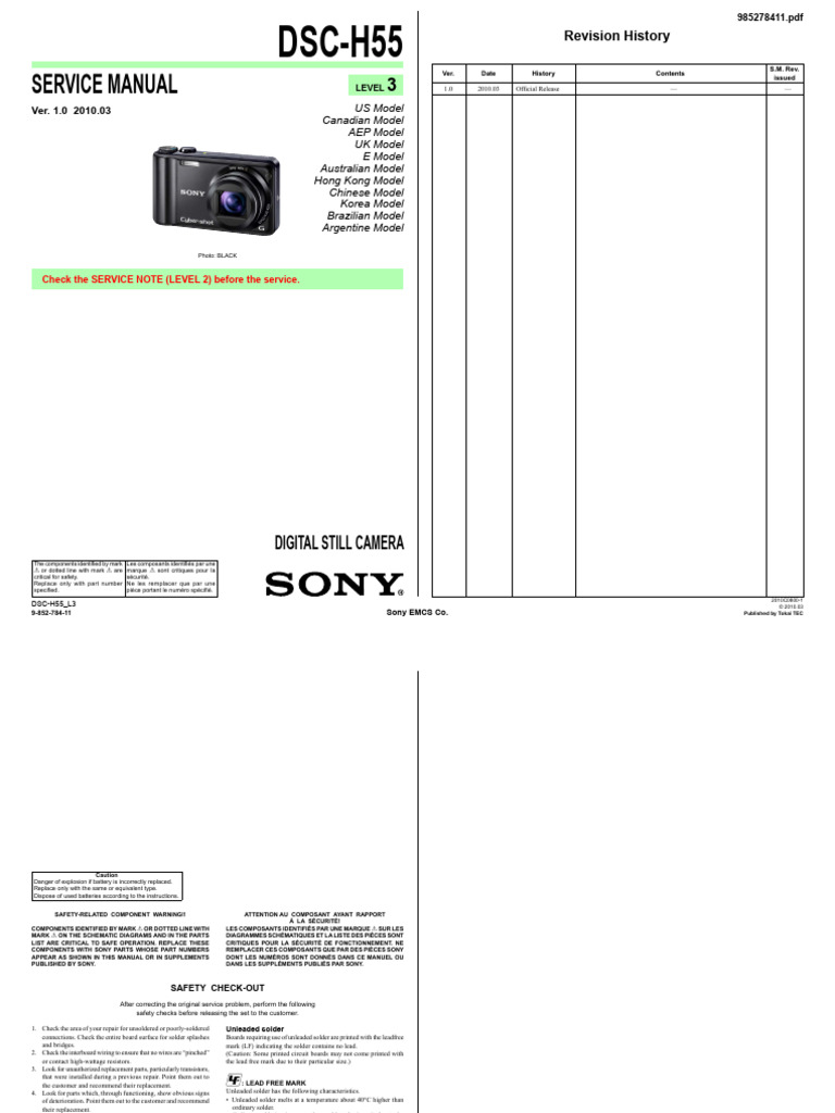 Sony dsc-h55 Level-3 Ver-1.0 SM | PDF | Soldering | Printed Circuit Board
