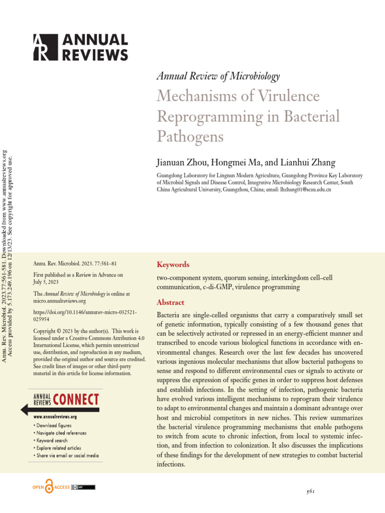 Zhou Et Al 2023 Mechanisms of Virulence Reprogramming in Bacterial Pathogens | PDF | Secretion ...