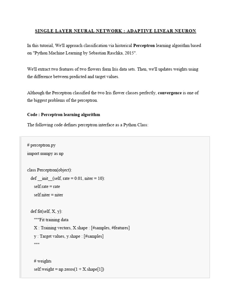 Adaptive Linear Neuron | PDF | Machine Learning | Statistics Adaptive Linear Neuron | PDF | Machine Learning | Statistics