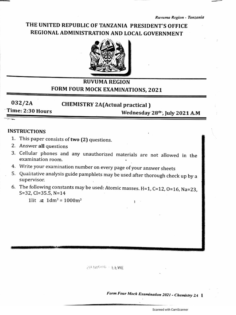 Mock F4 2021 Ruvuma Region | PDF