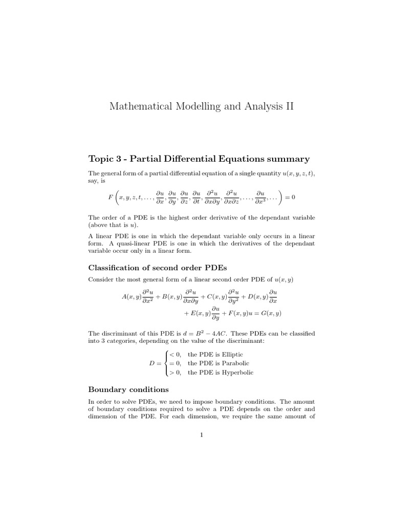 Topic 3 Summary | PDF | Partial Differential Equation | Differential Equations