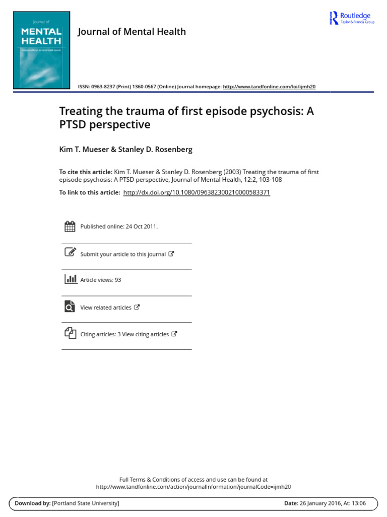 Trauma and First Episode Psychosis | PDF | Psychosis | Psychological Trauma