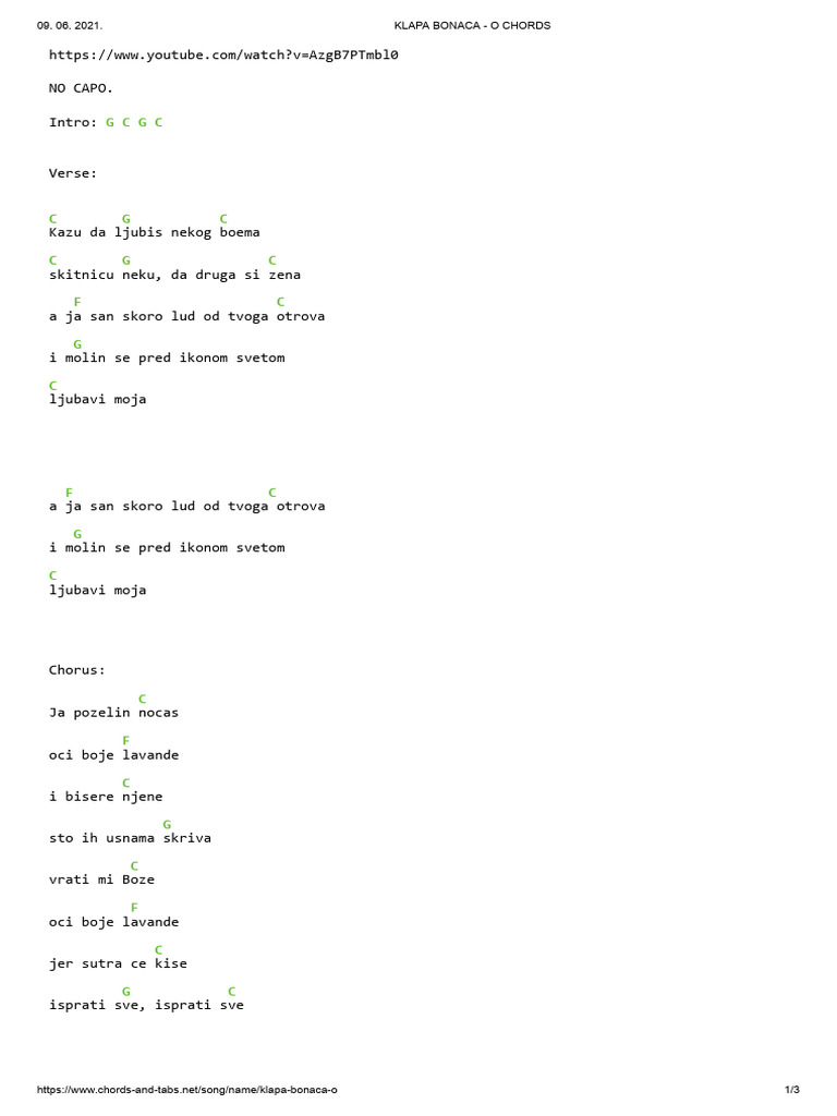 OCI BOJE LAVANDEKLAPA BONACA - O CHORDS C Dur | PDF