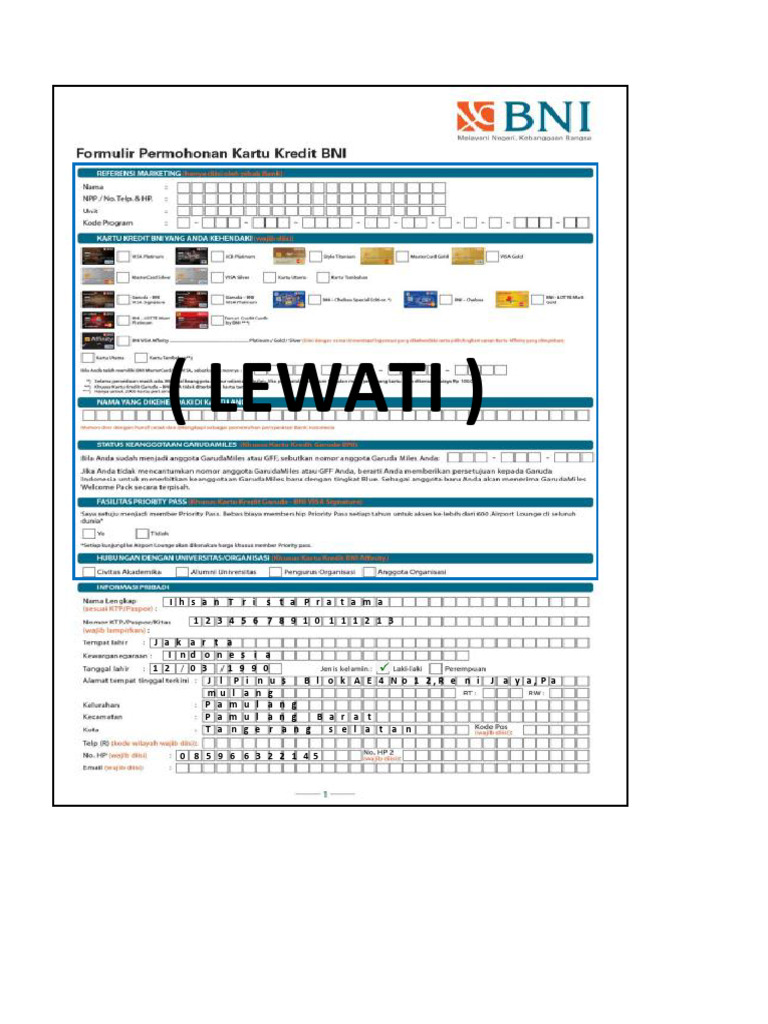 CONTOH PENGISIAH FORM KARTU KREDIT BNI | PDF