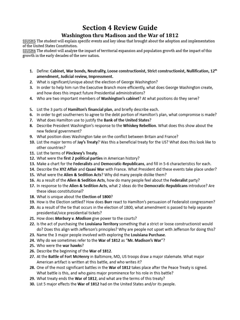 Section 4 Review Guide - Docx US History | PDF | Federalist Party | Alexander Hamilton
