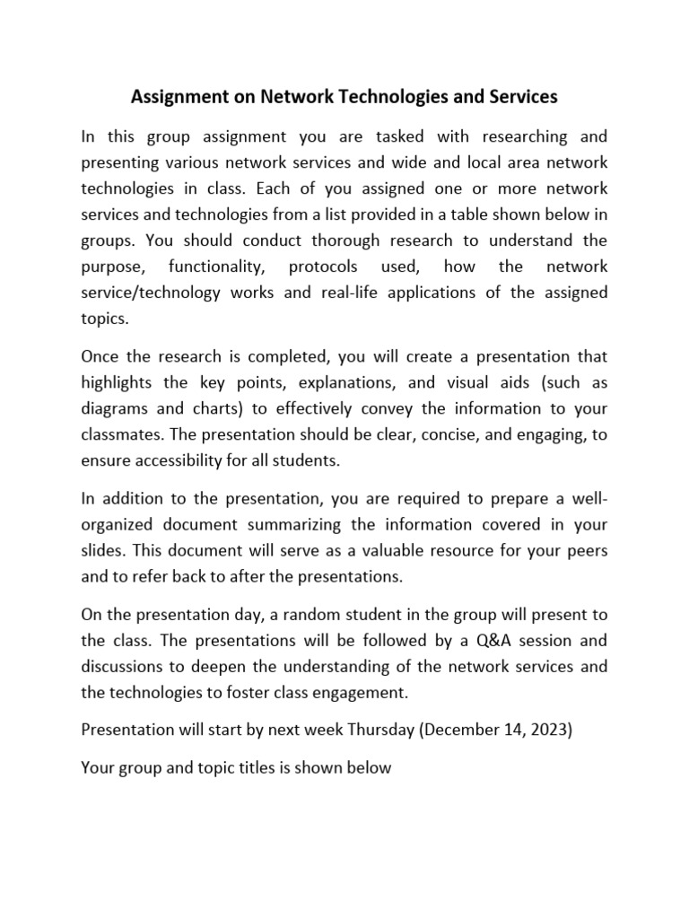 Assignment on Network Services and Technologies | PDF | Computer Standards | Computer Science