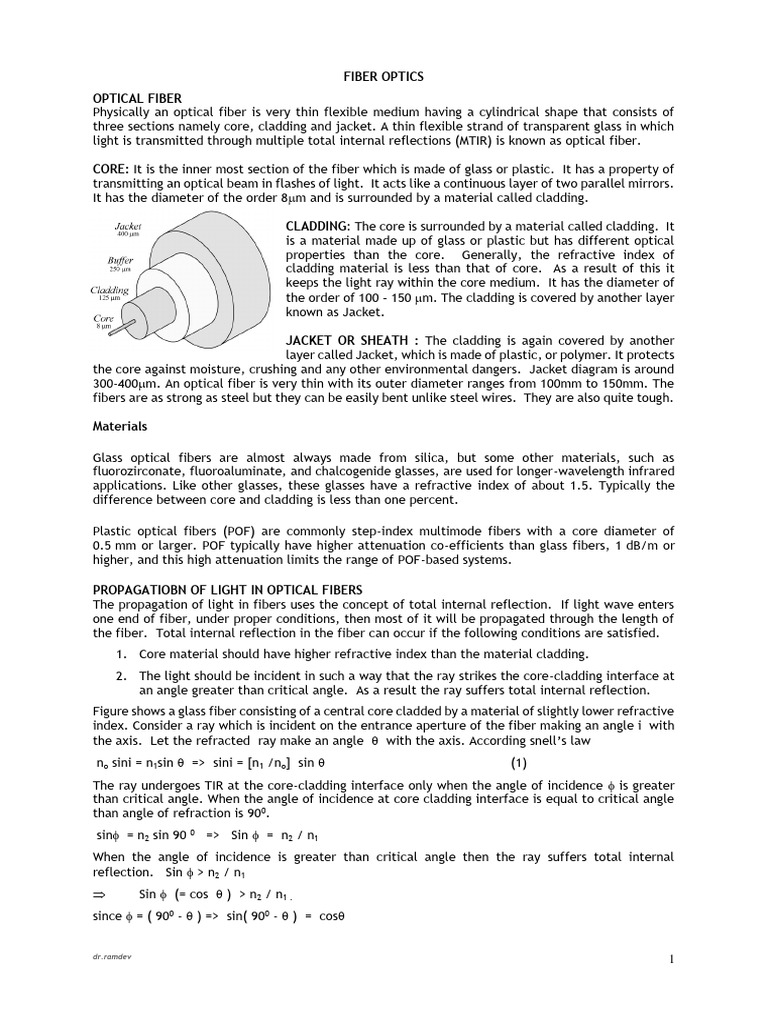 Fiber Optics Notes | PDF | Optical Fiber | Dispersion (Optics)