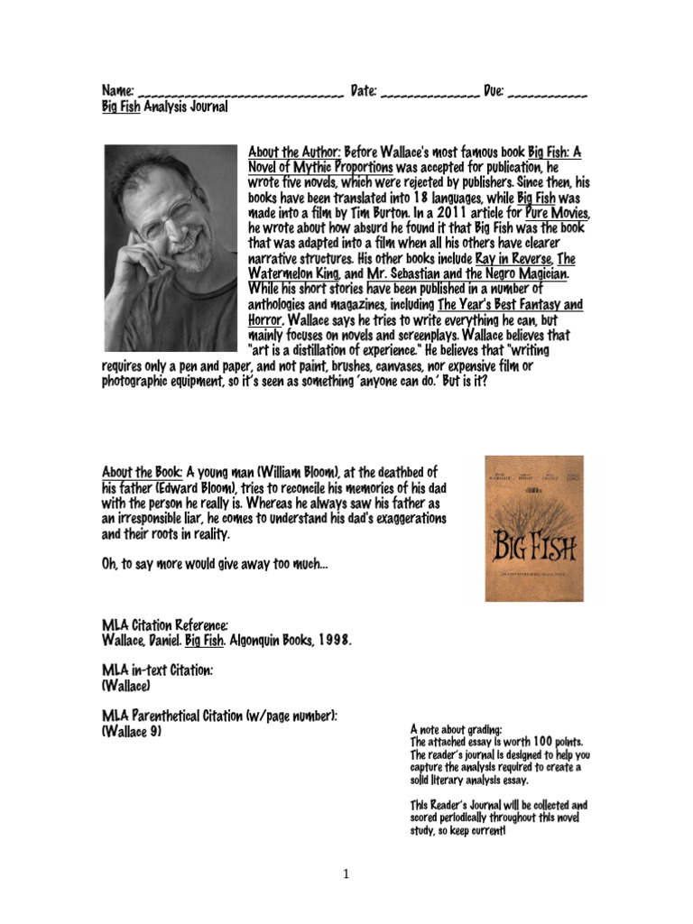 Big Fish Literary Analysis Journal | PDF | Essays | Grammar