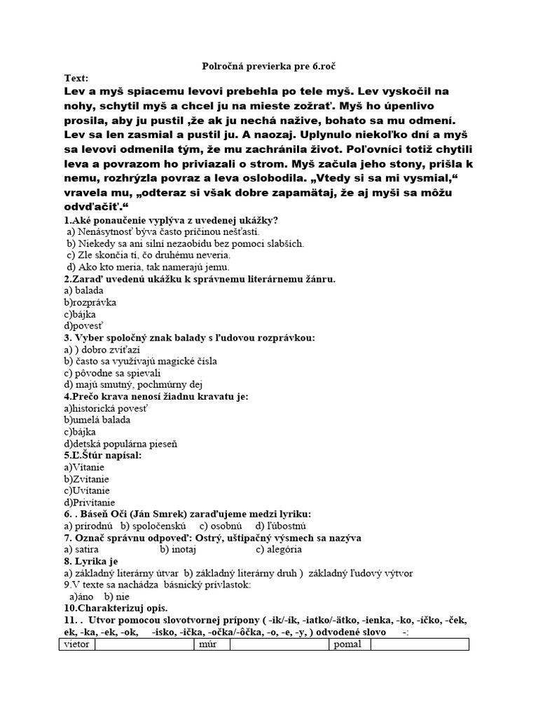 Polročná Previerka Pre 6 | PDF