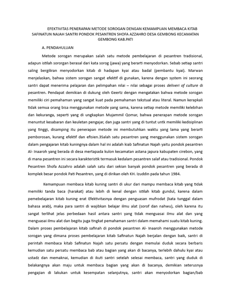 Efektivitas Metode Sorogan di Pesantren | PDF | Karier & Perkembangan ...