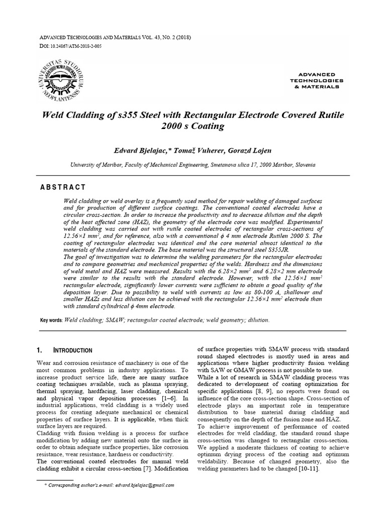 Vuherer-Weld Cladding of s355 Steel With Rectang | PDF | Construction | Welding