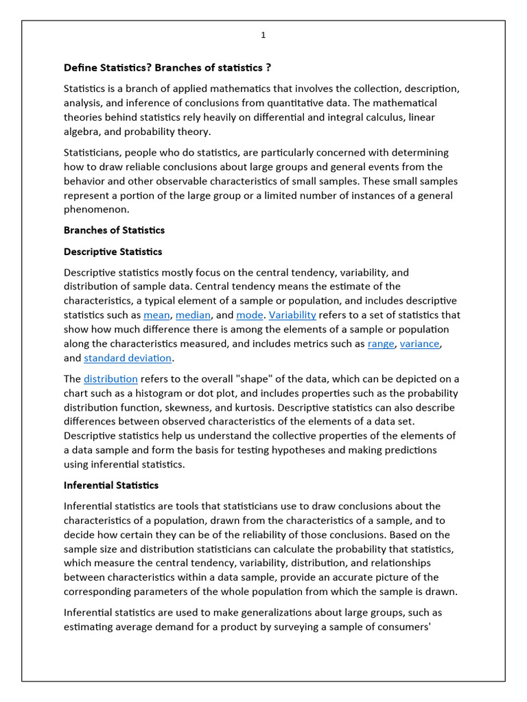 Define Statistics | PDF | Statistics | Variance