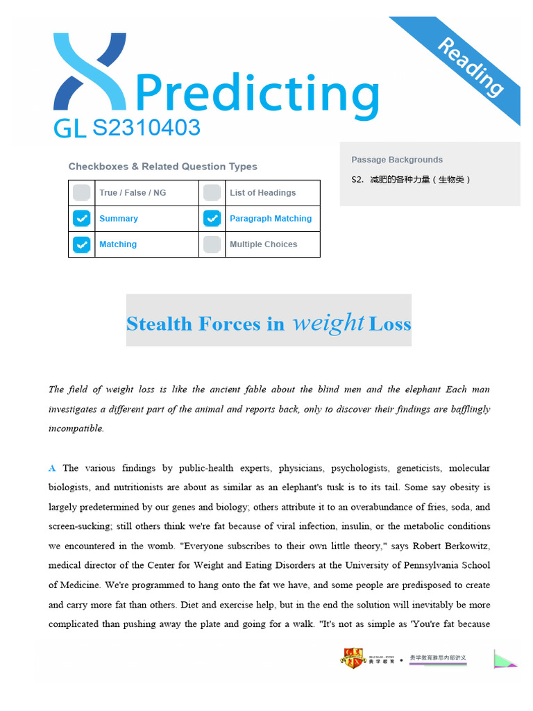 Reading Exercise 42 | PDF | Obesity | Dieting
