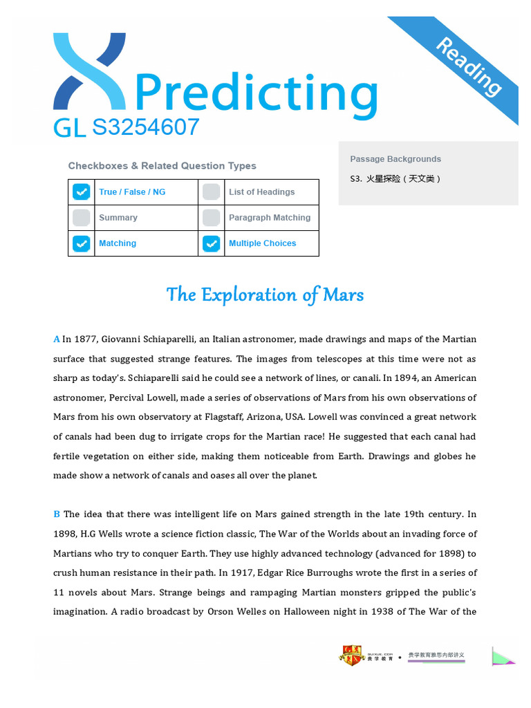 Reading Exercise 47 | PDF | Mars | Life On Mars