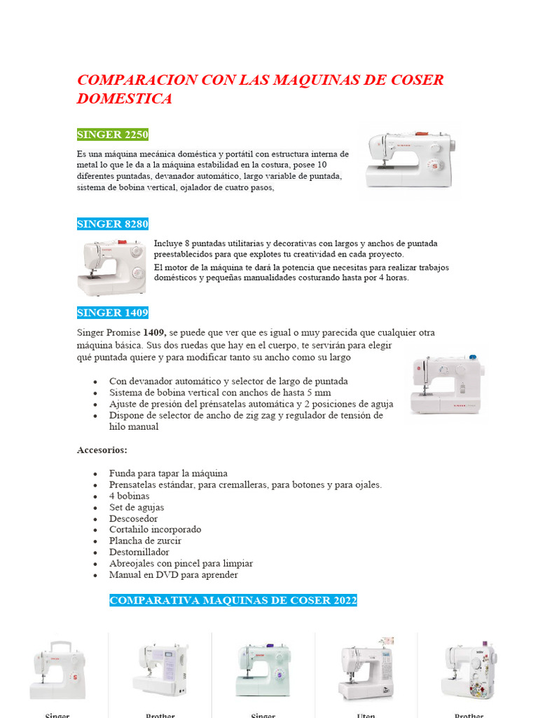 Comparacion y Estructura (Maquina de Coser Singer 2250) | PDF | Máquina de coser | Bienes ...