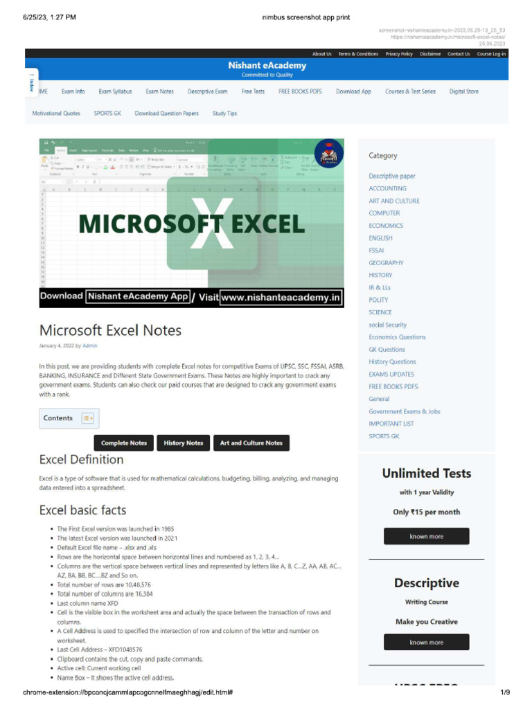 Excel Short Notes | PDF