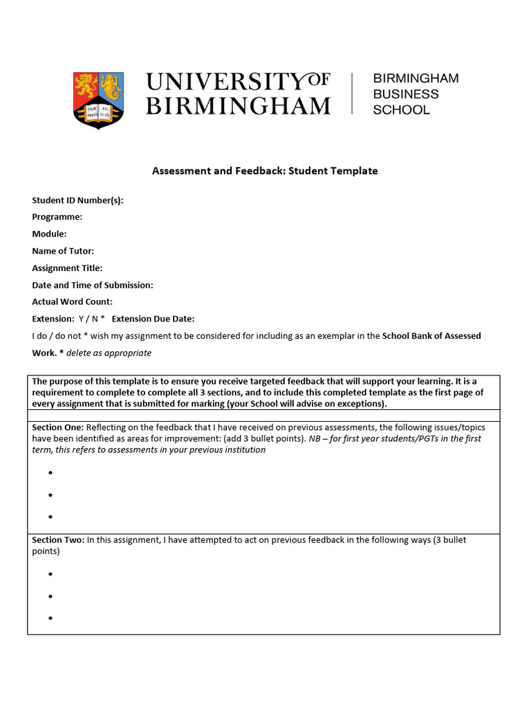 Student Assessment and Feedback Cover Sheet | PDF | Career & Growth