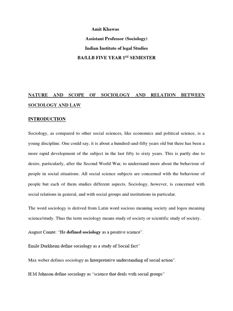 Nature and Scope of Sociology | PDF | Sociology | Social Sciences Nature and Scope of Sociology | PDF | Sociology | Social Sciences