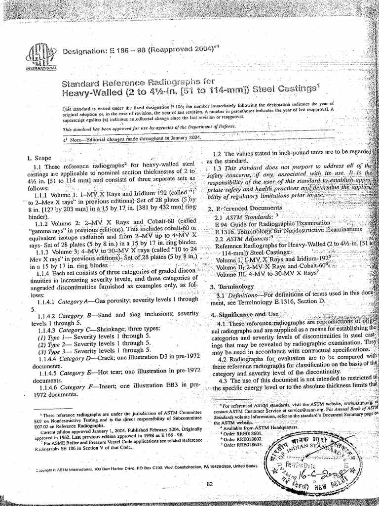 009-ASTM E 186 (2004 Reapproved) STANDARD REFERENCE RADIOGRAPHS FOR ...