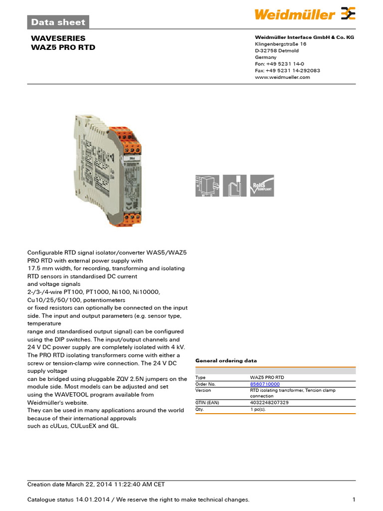 WAZ5 PRO RTD Data Sheet | PDF | Power Supply | Electric Power