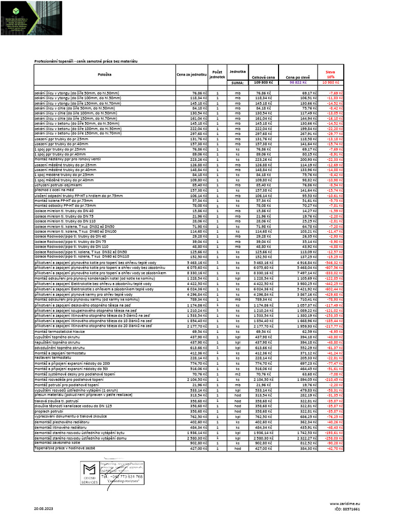 Topení Ceník 2023-08-20 | PDF