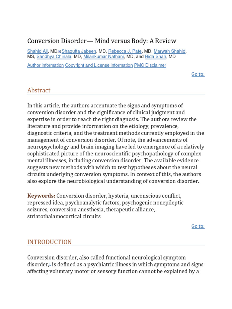 Conversion Disorder Shahid | PDF | Mental Disorder | Psychotherapy