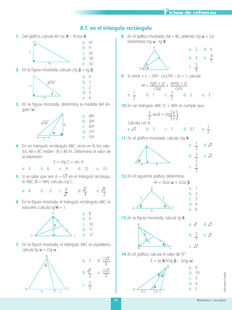 mat3s_u2_ficha_de_refuerzo_razones_trigonometricas_en_el_triángulo_rectángulo | PDF | Matemática ...