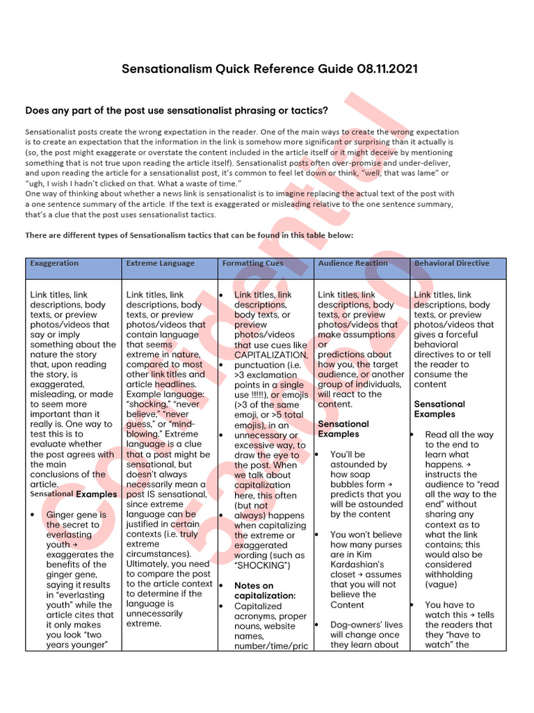Sensationalism Quick Reference Guide 08.11.2021 | PDF | Communication ...