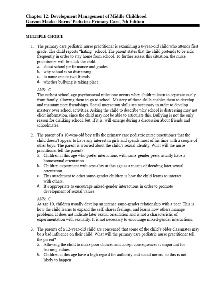 Chapter 12: Development Management of Middle Childhood Garzon Maaks: Burns' Pediatric Primary ...