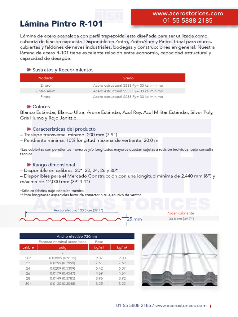 Lámina de Acero R-101: Catálogo y Especificaciones | PDF