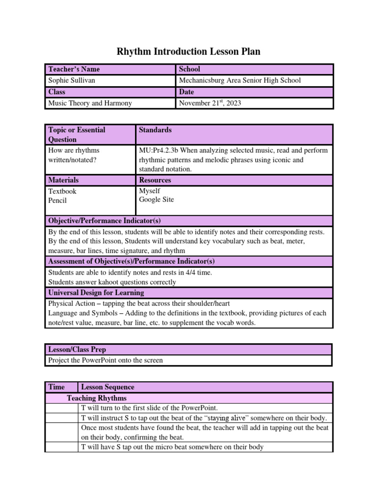 Lesson 1 Rhythm Introduction 1 Pdf Rhythm Rhythm And Meter
