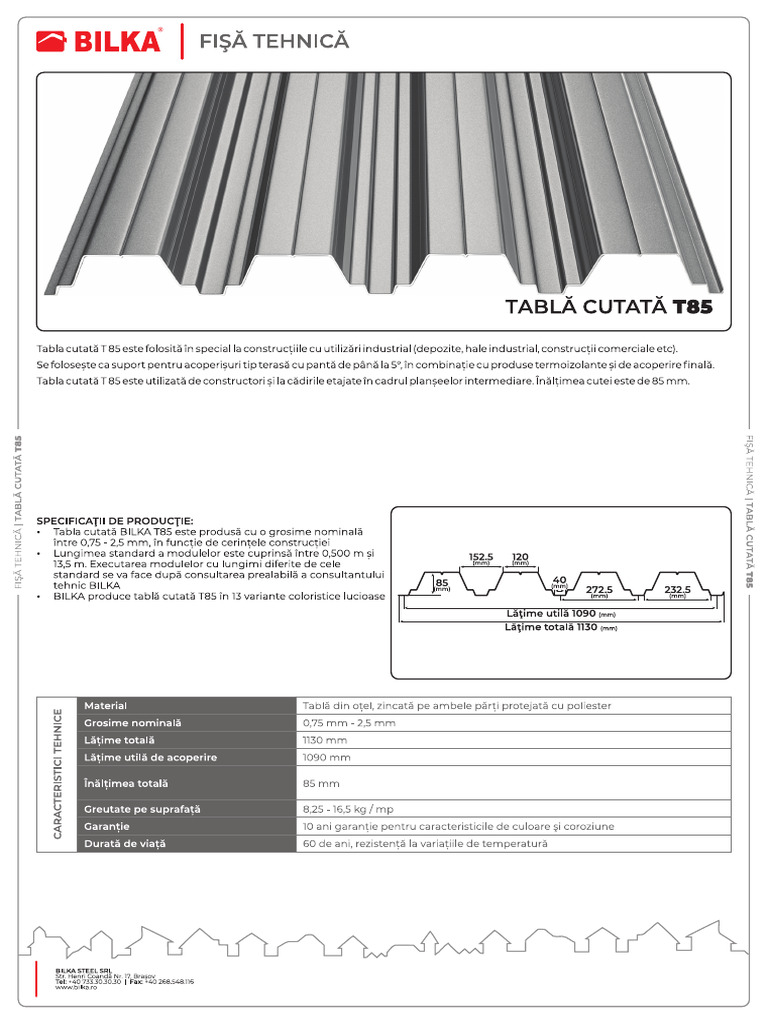 Fisa Tehnica Tabla Cutata t85 | PDF