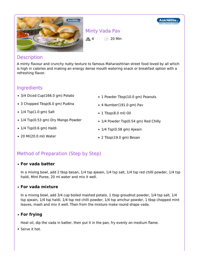 Minty Vada Pav | PDF