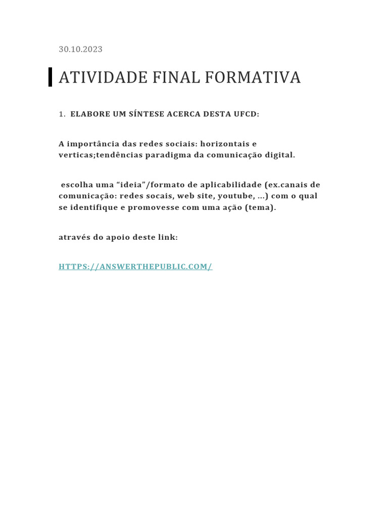 Atividade Final Formativa | PDF