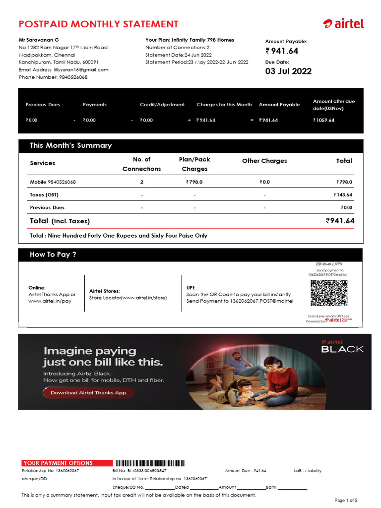 Airtel Bill_Jun | PDF | Cheque | Credit Card