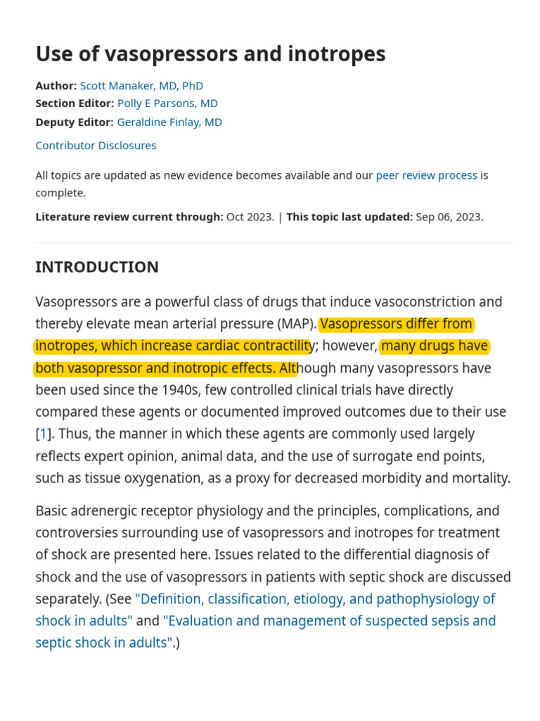 Vasopressors Up to Date | PDF | Shock (Circulatory) | Vasodilation