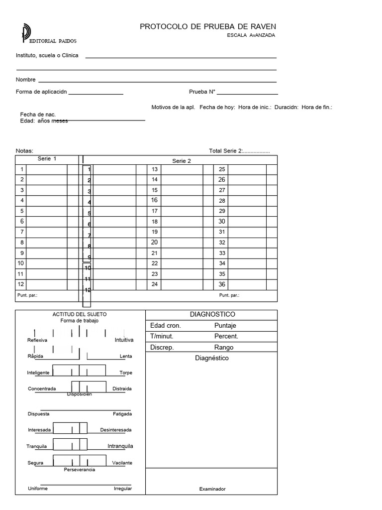 Raven Escala Avanzada Protocolo | PDF