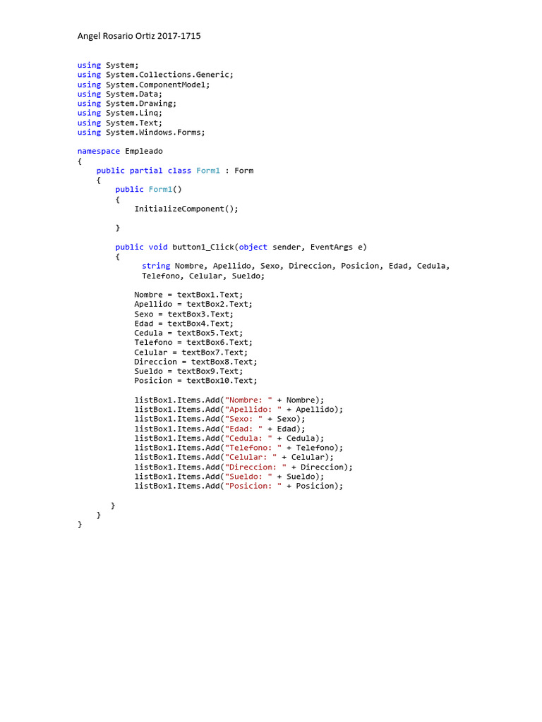 Tarea Actividad 1, Programa en C# | PDF