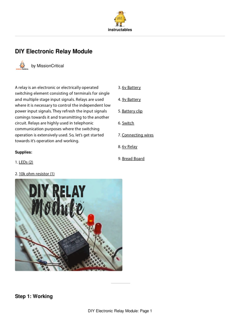 DIY Electronic Relay Module | PDF | Relay | Switch