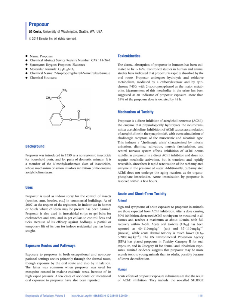 Propoxur Mechanism of Toxicity | PDF | Acetylcholine | Pesticide