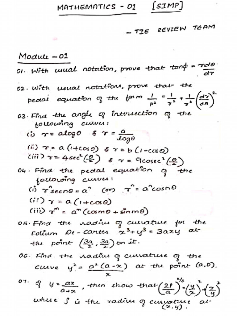 Most Important Questions of Mathematics M 1 1ST Sem | PDF