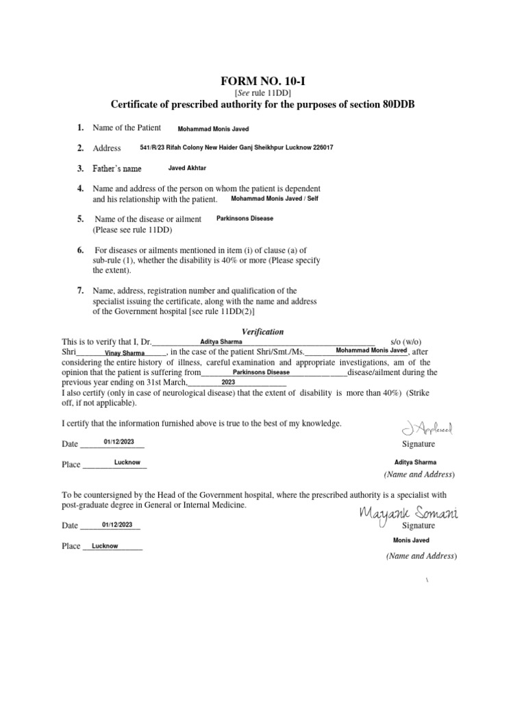 form no 10 | PDF | Doctor Of Medicine | Neurology