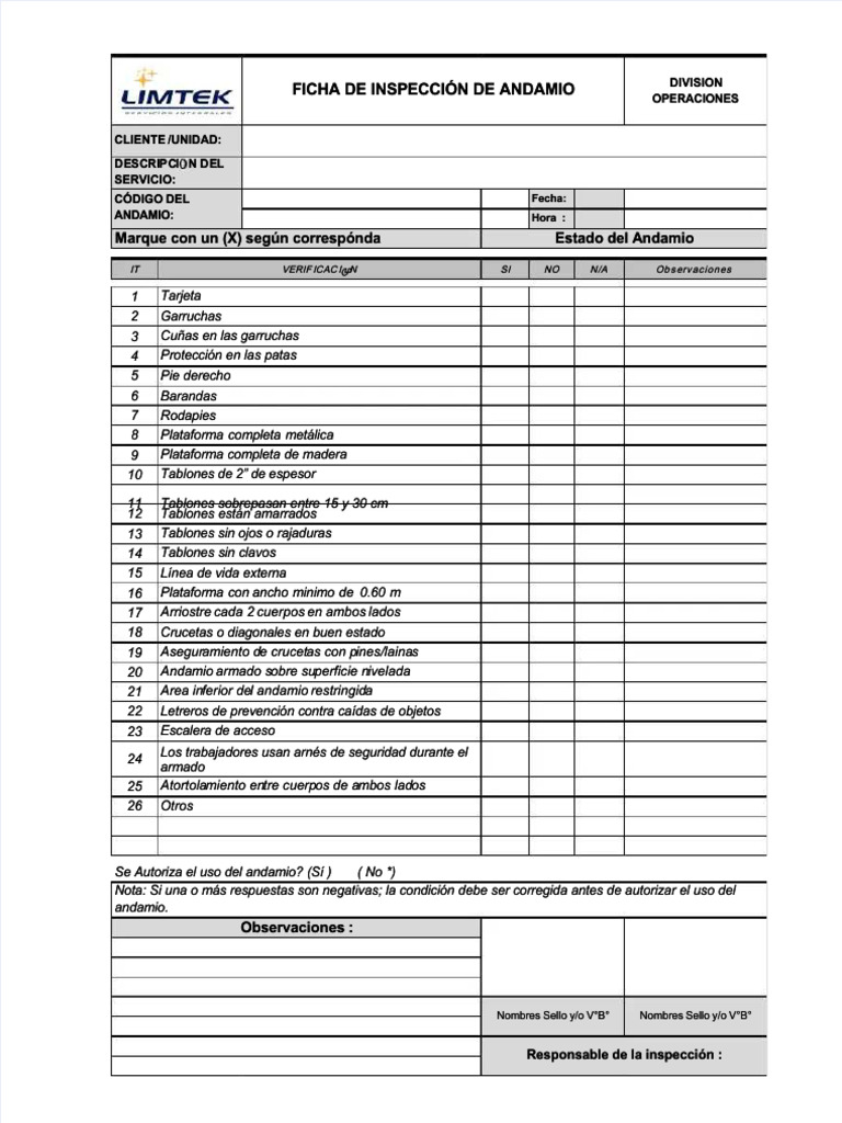 Formato Inspeccion andamios | PDF