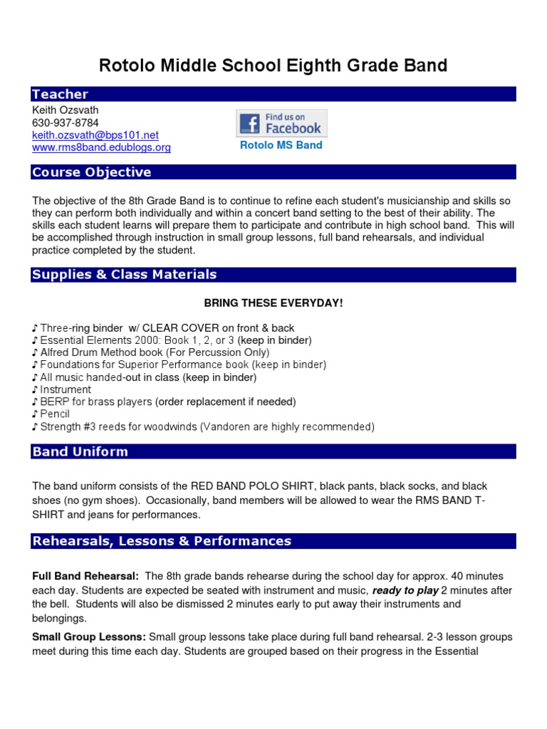 Eighth Grade Band Syllabus | Download Free PDF | Entertainment (General ...
