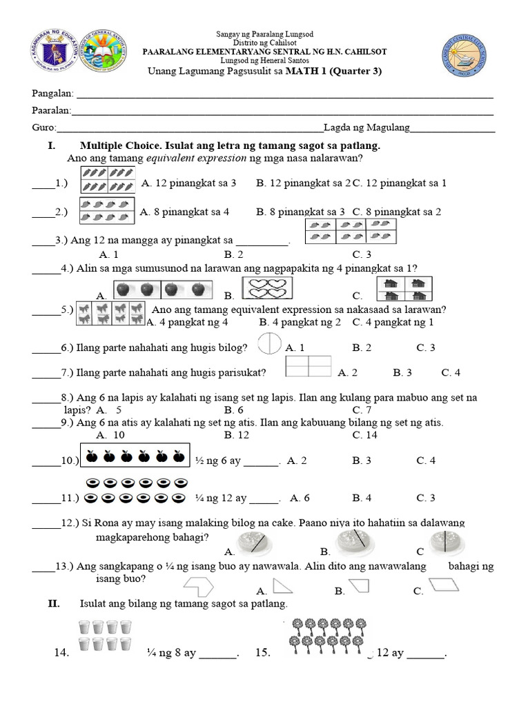 1st Summative Test in Math 1 Qtr3 | PDF