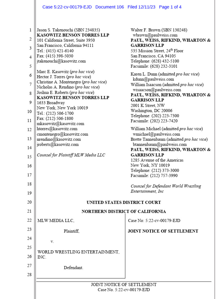 Notice of Settlement | PDF