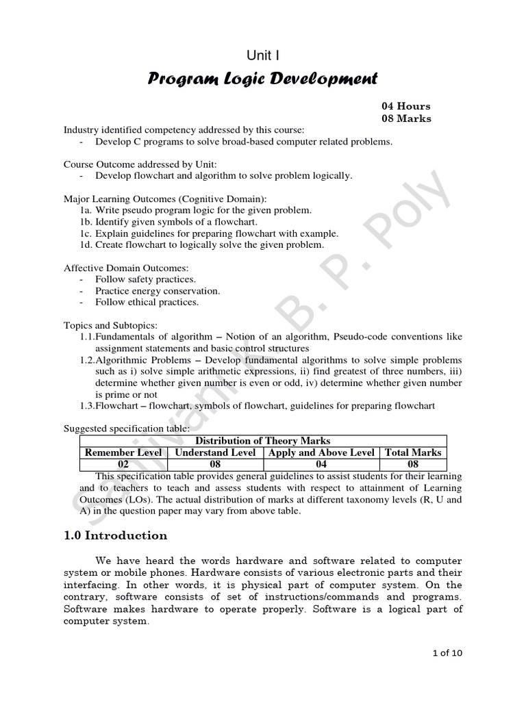 Unit I Program Logic Development | PDF | Algorithms | Computer Program