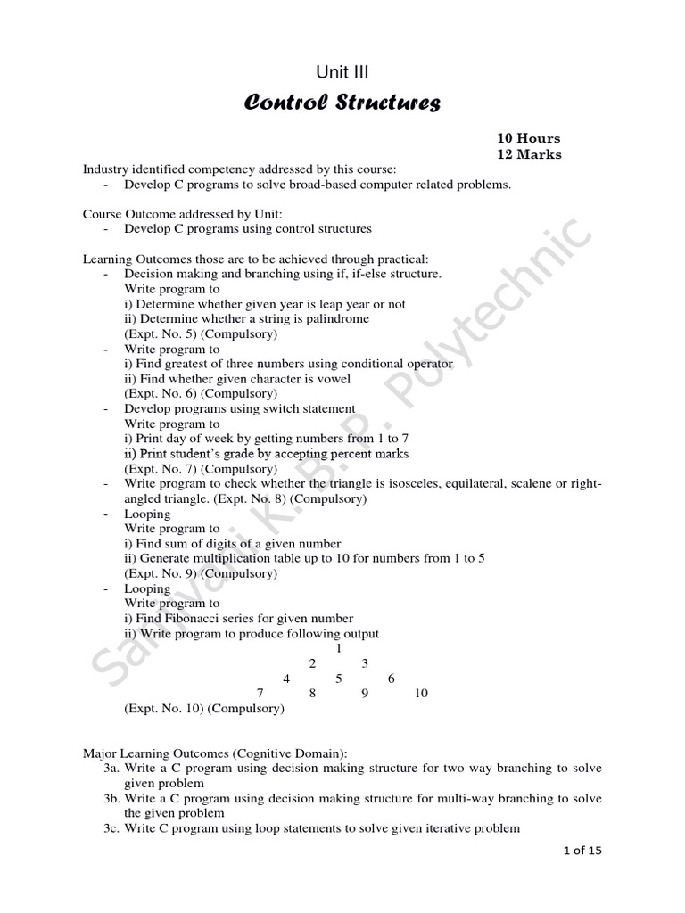 Unit Iii Control Structures Pdf Control Flow Computer Programming 