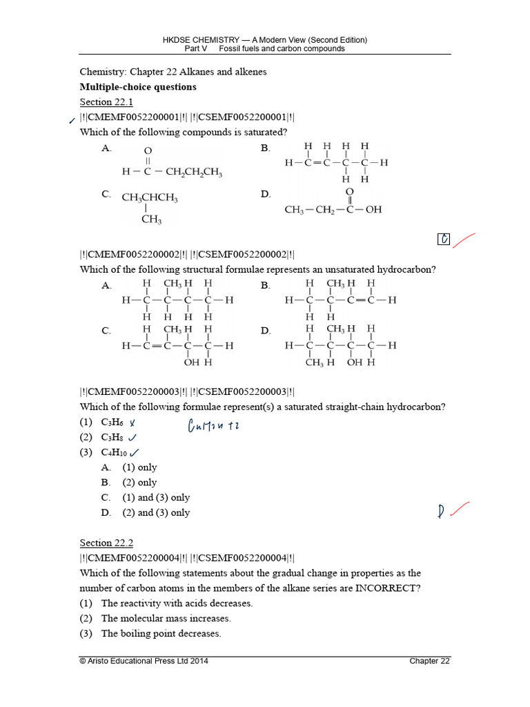 HKDSE Chemistry: Alkanes & Alkenes Quiz | PDF | Cracking (Chemistry ...