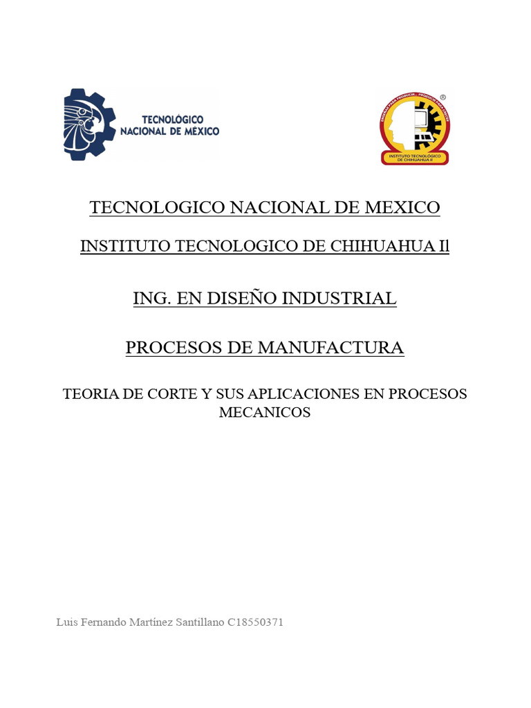 TEORIA DE CORTE Y SUS APLICACIONES EN PROCESOS MECANICOS | PDF ...